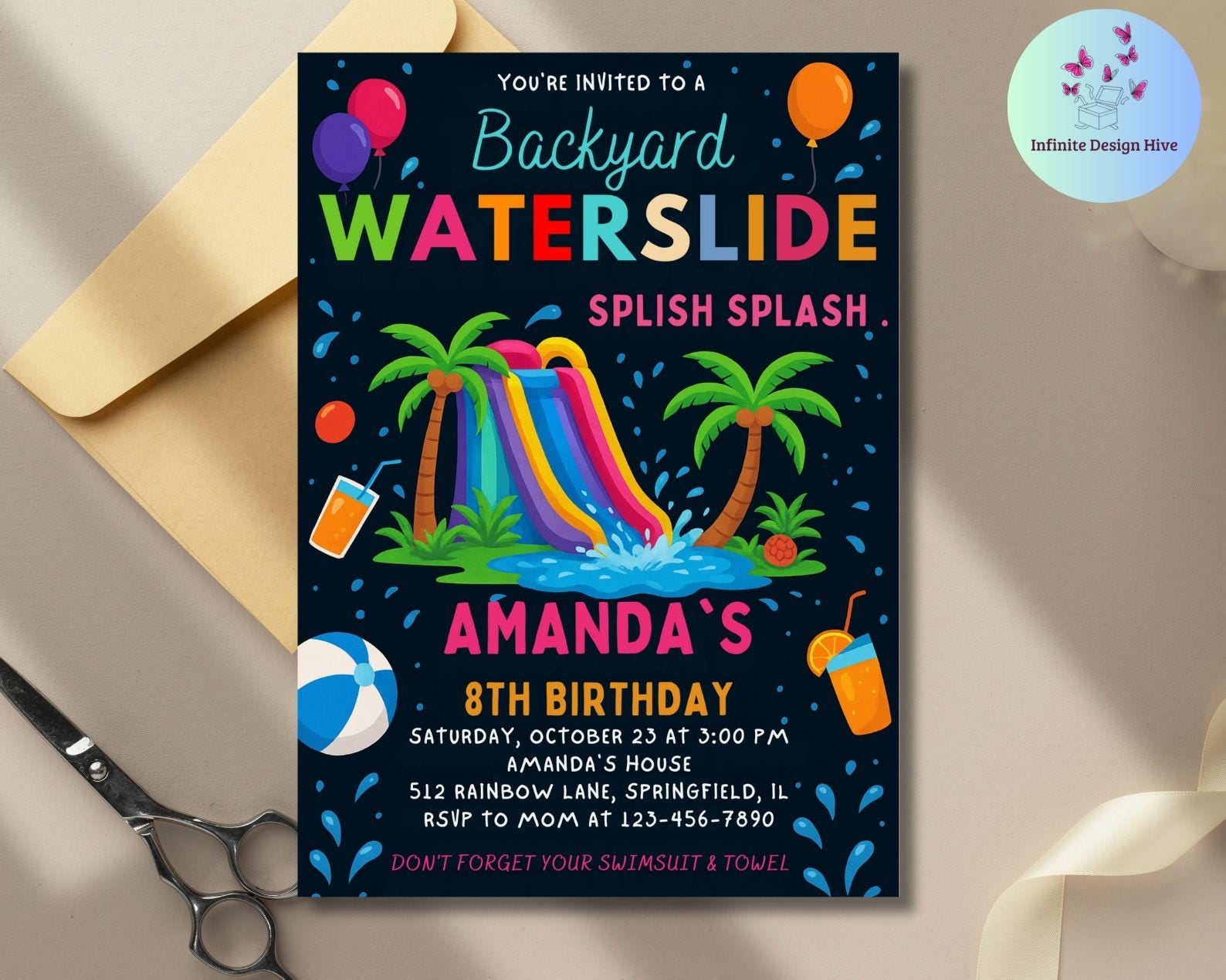 Editable Water Slide Invitation, Water Slide Party Invite, Instant ...