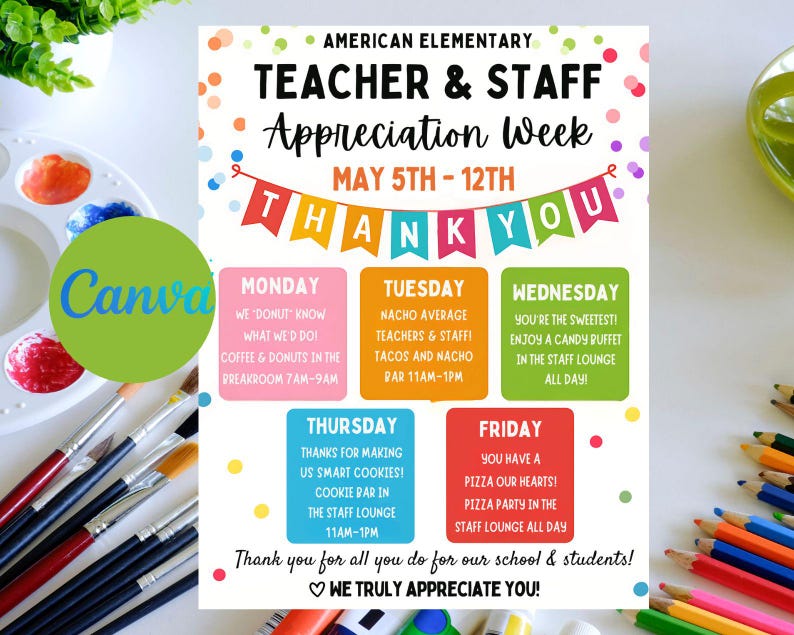 Teachers and Staff Appreciation Week Event Flyer, Teacher & Staff ...