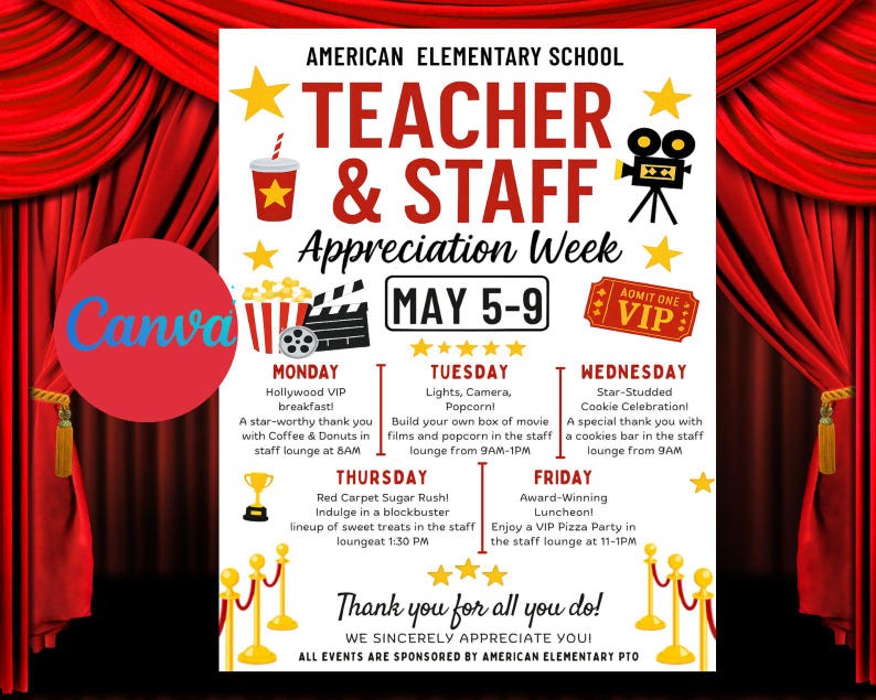 Editable VIP Hollywood Theme Teacher & Staff Appreciation Hollywood ...