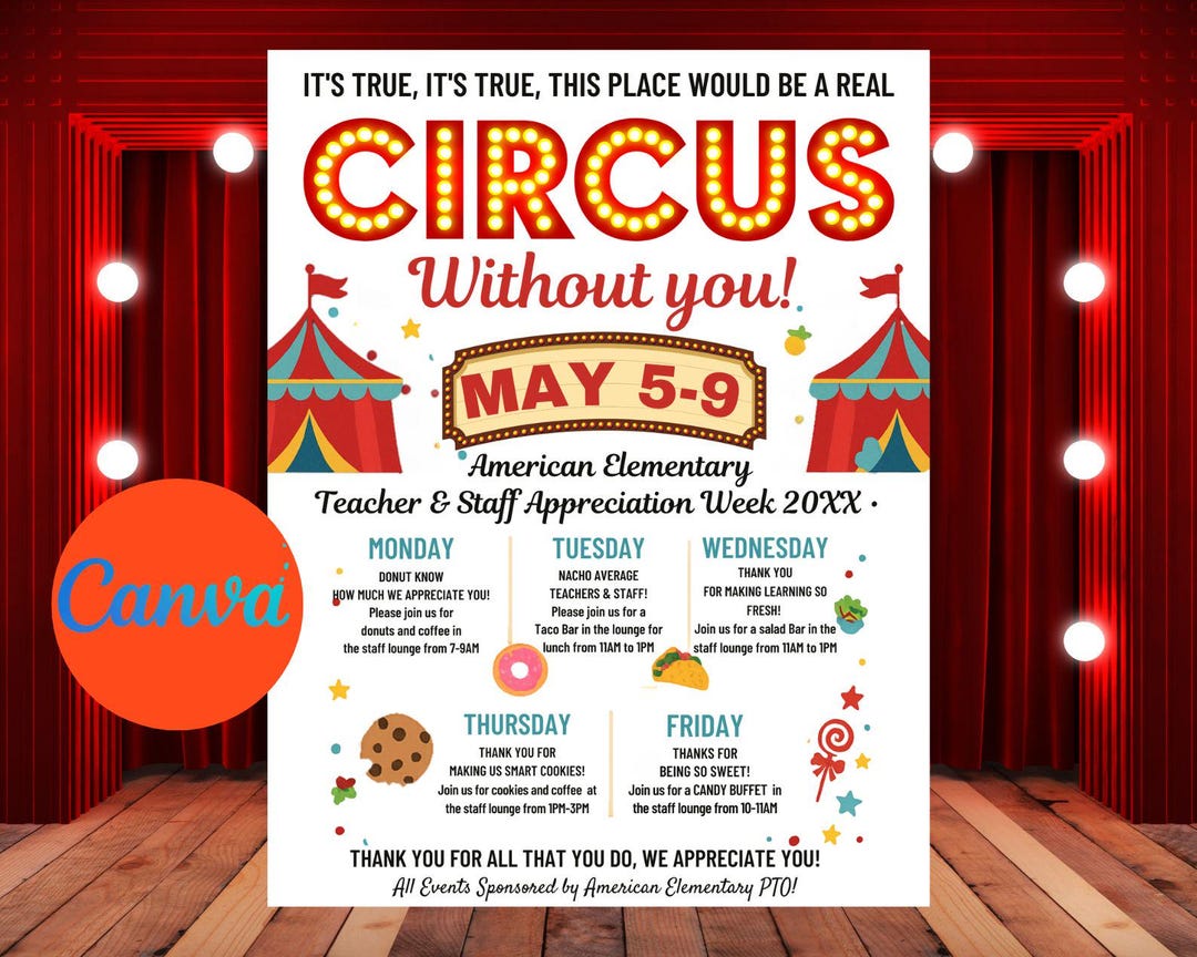 Editable Circus Theme Teacher & Staff Appreciation Day Carnival ...