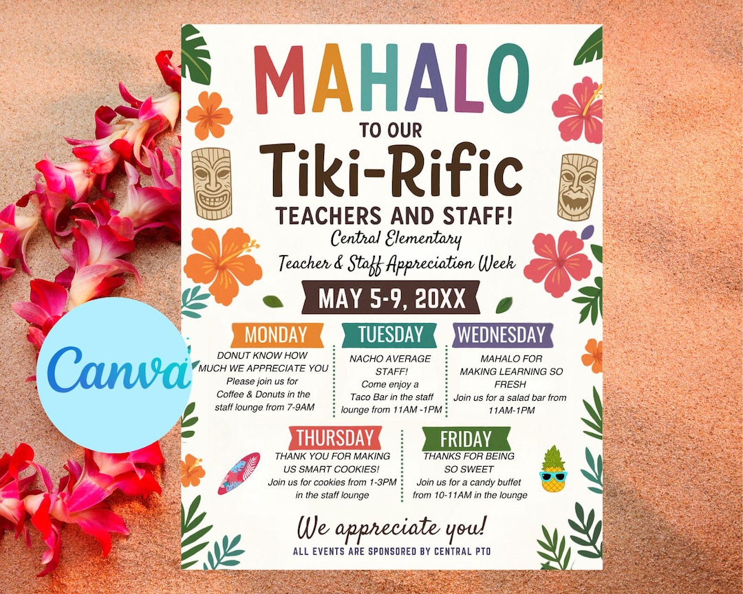 Editable Hawaiian Luau Theme Teacher & Staff Appreciation Theme ...
