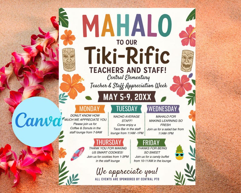 Editable Hawaiian Luau Theme Teacher & Staff Appreciation Theme ...