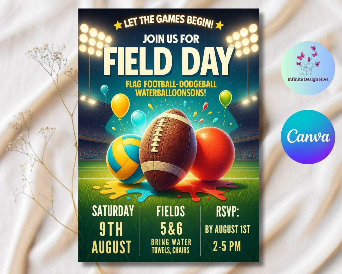 Field Day Invitation: Editable Sports Invite Template (digital Download ...