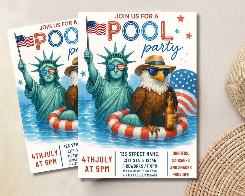 4th of July Pool Party Invitation: Patriotic Editable Template (PDF ...