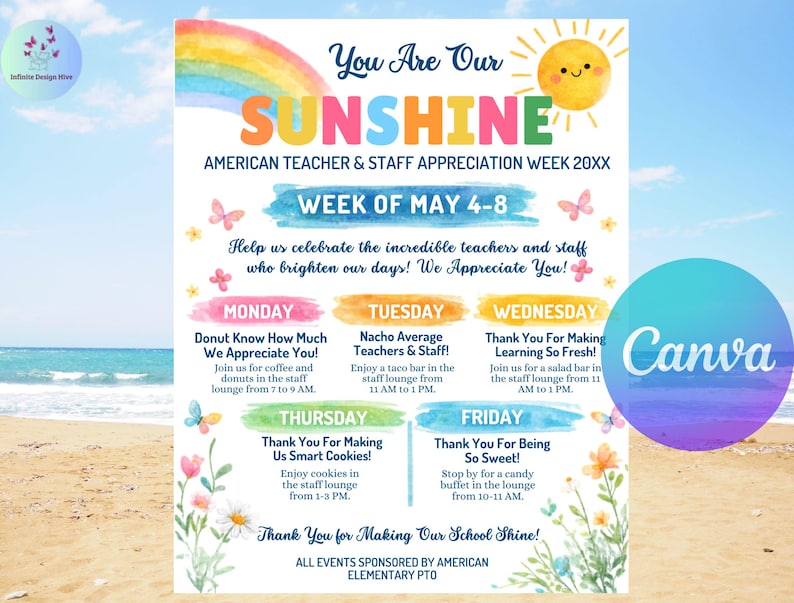 Editable Sunshine Theme Teacher Appreciation Week Itinerary Flyer ...