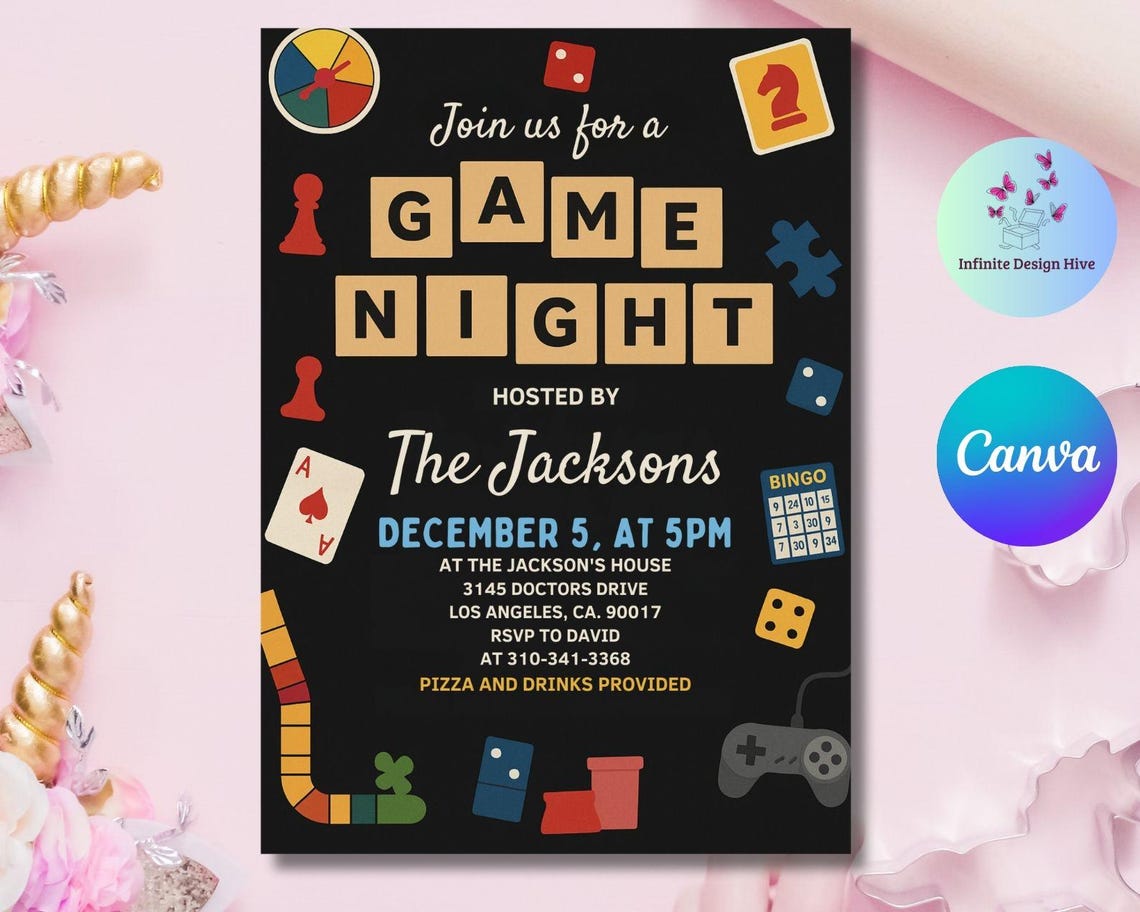 Editable Game Night Invitation: Printable Board Game Party (instant ...