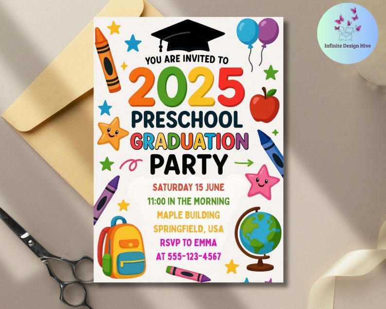 Preschool Graduation Invitation, Pre-k Grad Announcement Card Editable ...