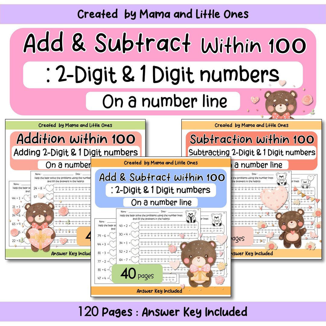 Addition and Subtraction Within 100 Worksheets Bundle | 1st and 2nd ...
