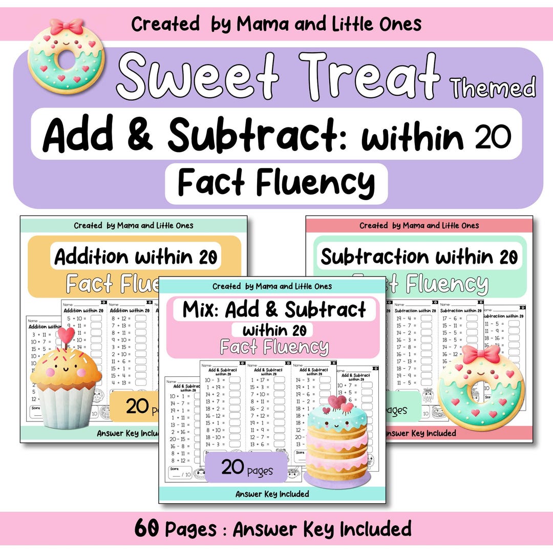 First Grade Math Worksheets Addition and Subtraction Within 20 ...