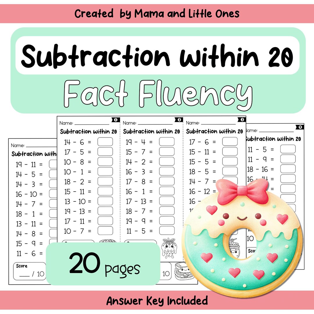First Grade Math Worksheets | Fact Fluency Subtraction Within 20 ...