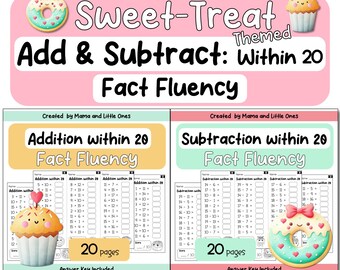 Math Fact Fluency Addition and Subtraction to 20 Timed Tests Practice ...