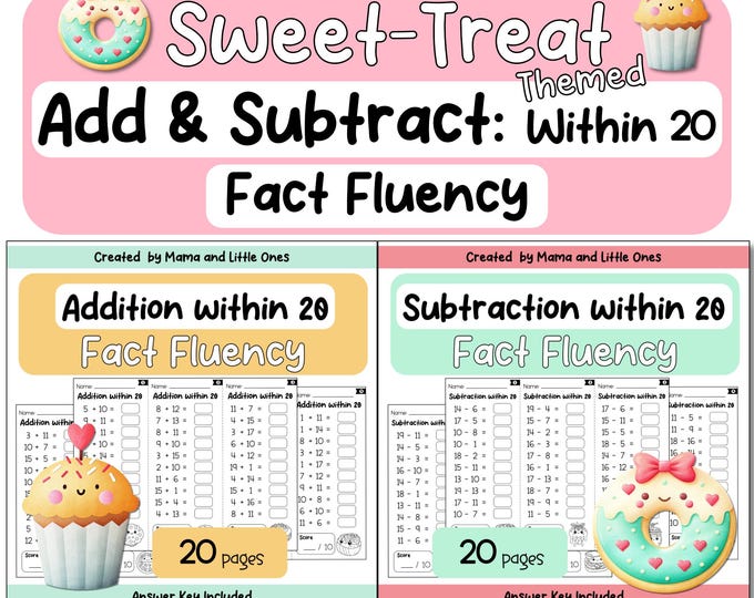 Math Fact Fluency Addition and Subtraction to 20 Timed Tests Practice ...