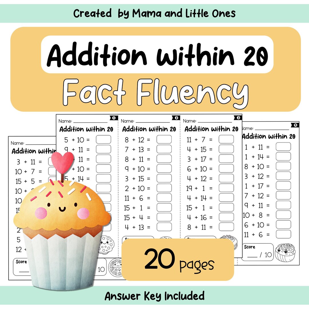 First Grade Math Worksheets | Fact Fluency Addition Within 20 ...