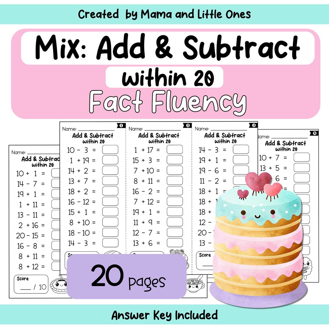 First Grade Math Worksheets | Addition and Subtraction Within 20 ...