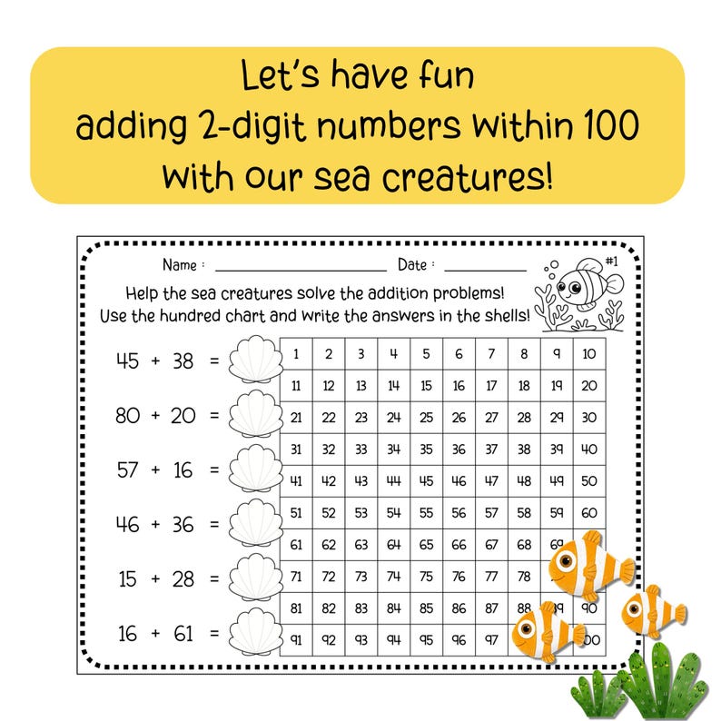 Second Grade Math Worksheets | 2 Digit Addition | Adding Within 100 on ...