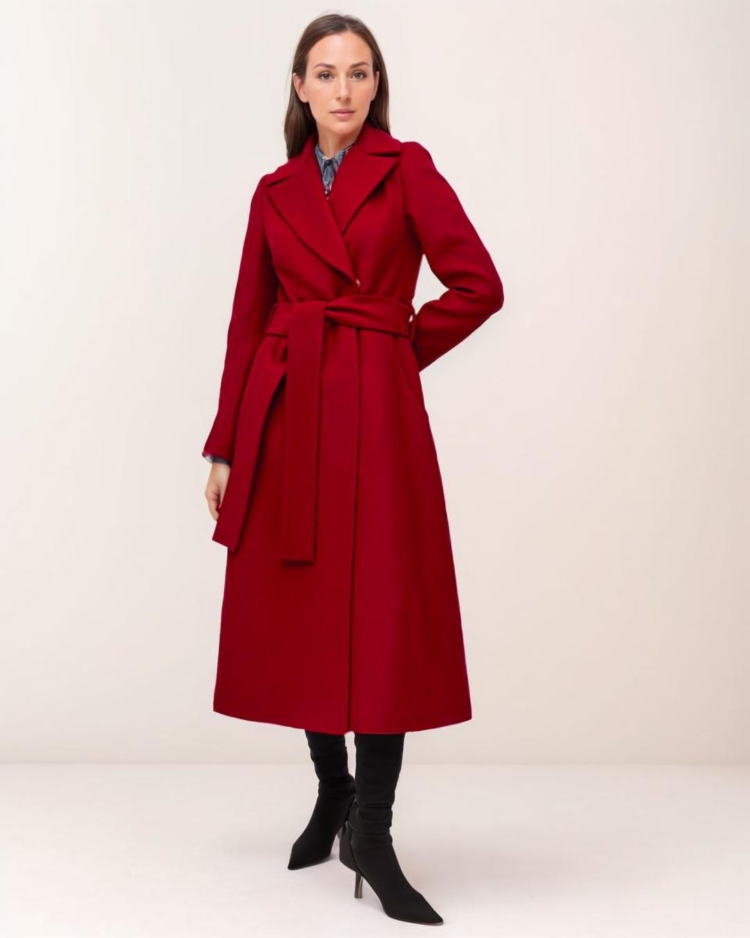 Ruby Red Wool Wrap Coat: Maxi Belted A-line Winter Elegance - Etsy