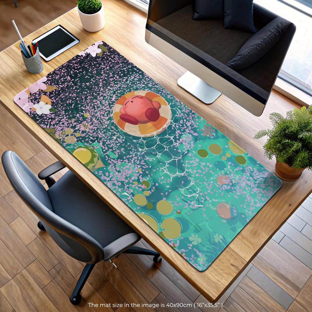 Kirby Relaxing Pool Gaming Mouse Pad, Cute Summer Kirby Desk Mat ...