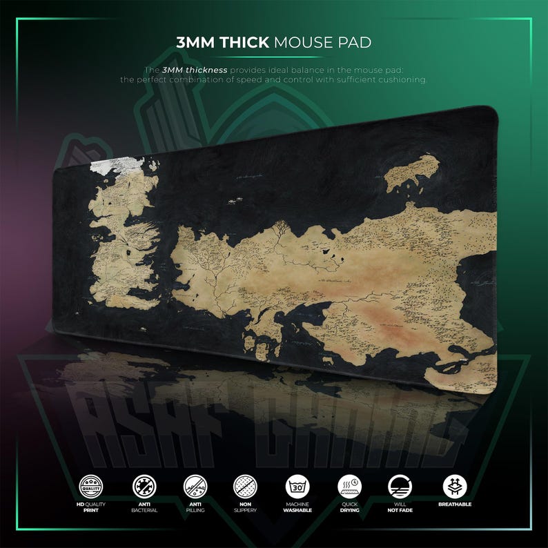 Game of Thrones Westeros Map Mouse Pad, GOT Desk Mat, Fantasy World Map ...