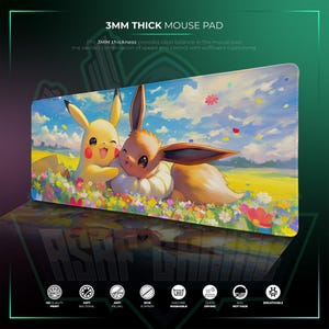 Pikachu and Eevee Gaming Mouse Pad, Cute Pokemon Desk Mat, Sunny Field ...