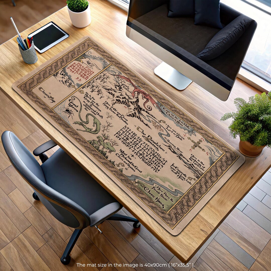 Middle Earth Map Gaming Mouse Pad, Fantasy Desk Mat, Lord of the Rings ...