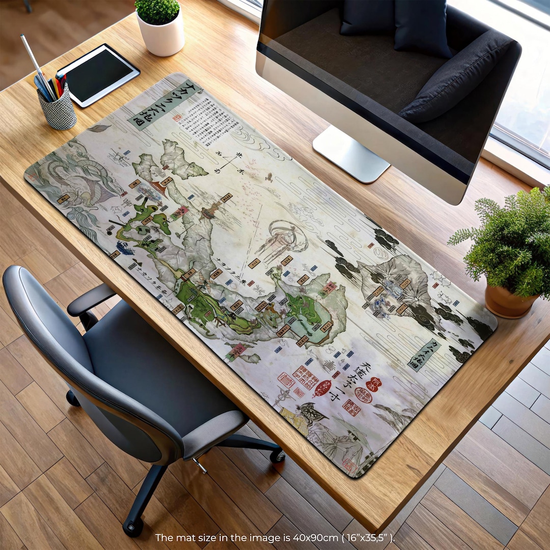 Okami Nippon Map Gaming Desk Mat, Japanese Mythology Mouse Pad, Large ...