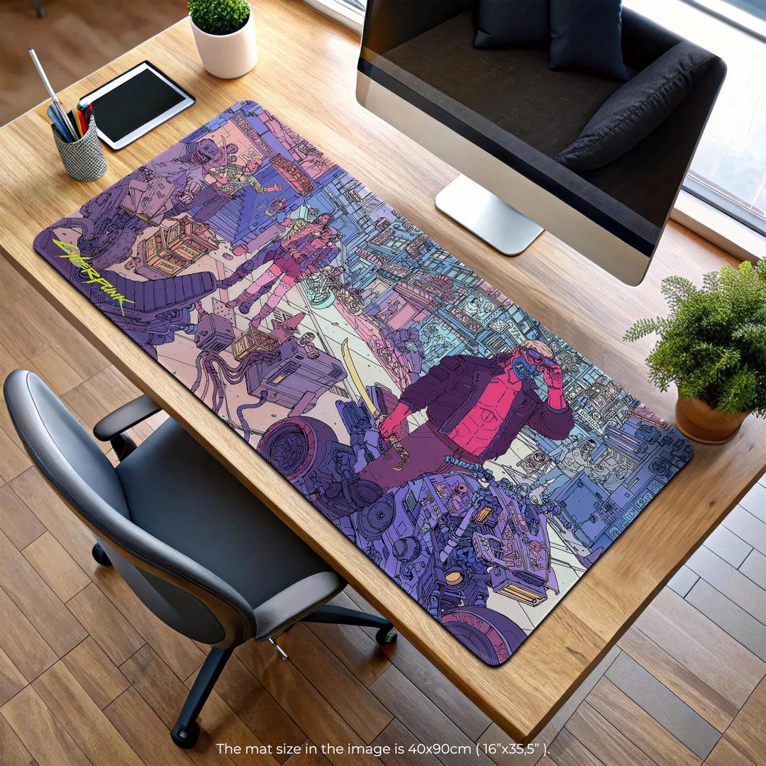 Cyberpunk Street Art Gaming Mouse Pad, Futuristic Neon Desk Mat, Sci-fi ...