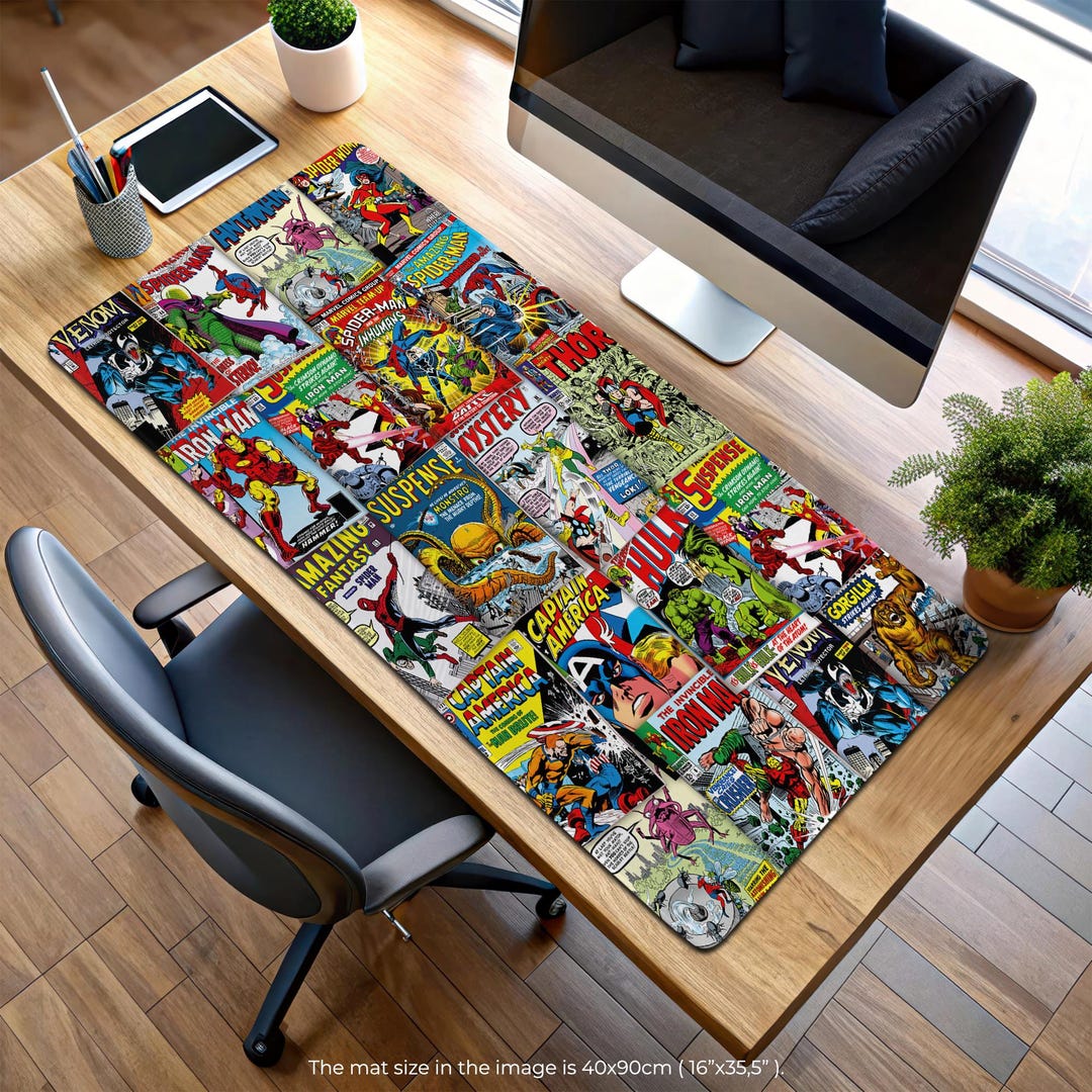 Marvel Comic Covers Mouse Pad, Superhero Desk Mat, Avengers Workspace ...