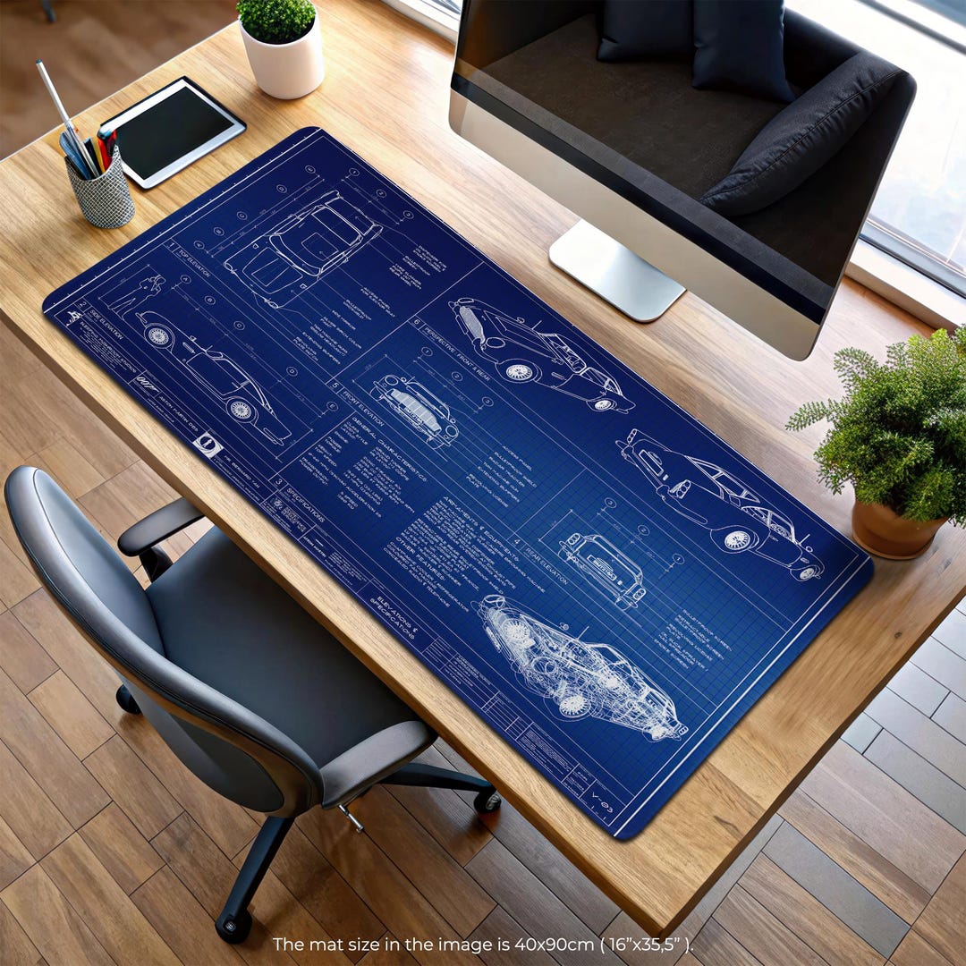 James Bond Car Blueprint Desk Mat, Aston Martin DB5 Mouse Pad, Spy ...