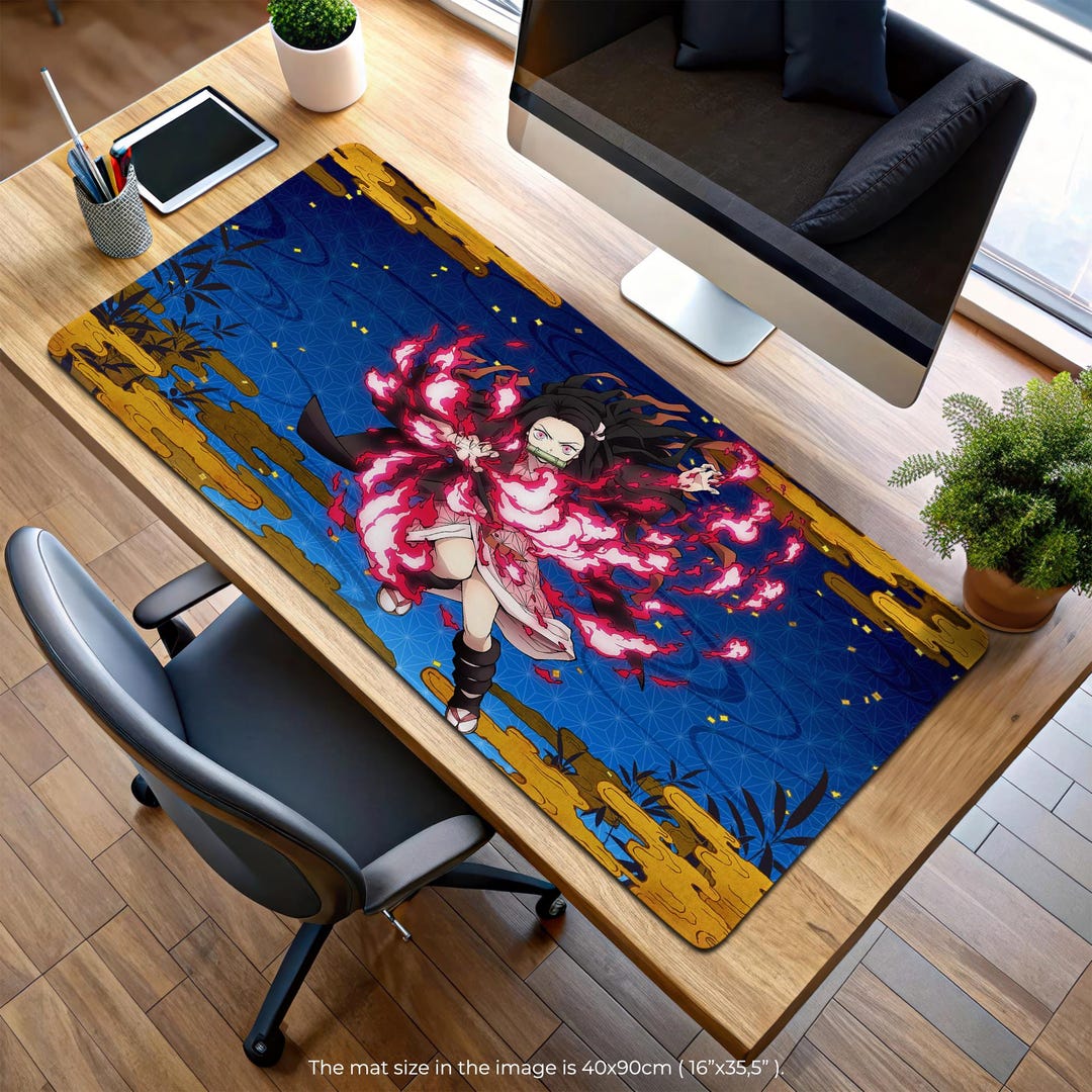 Demon Slayer Nezuko Gaming Mouse Pad, Flame Design Anime Desk Mat ...