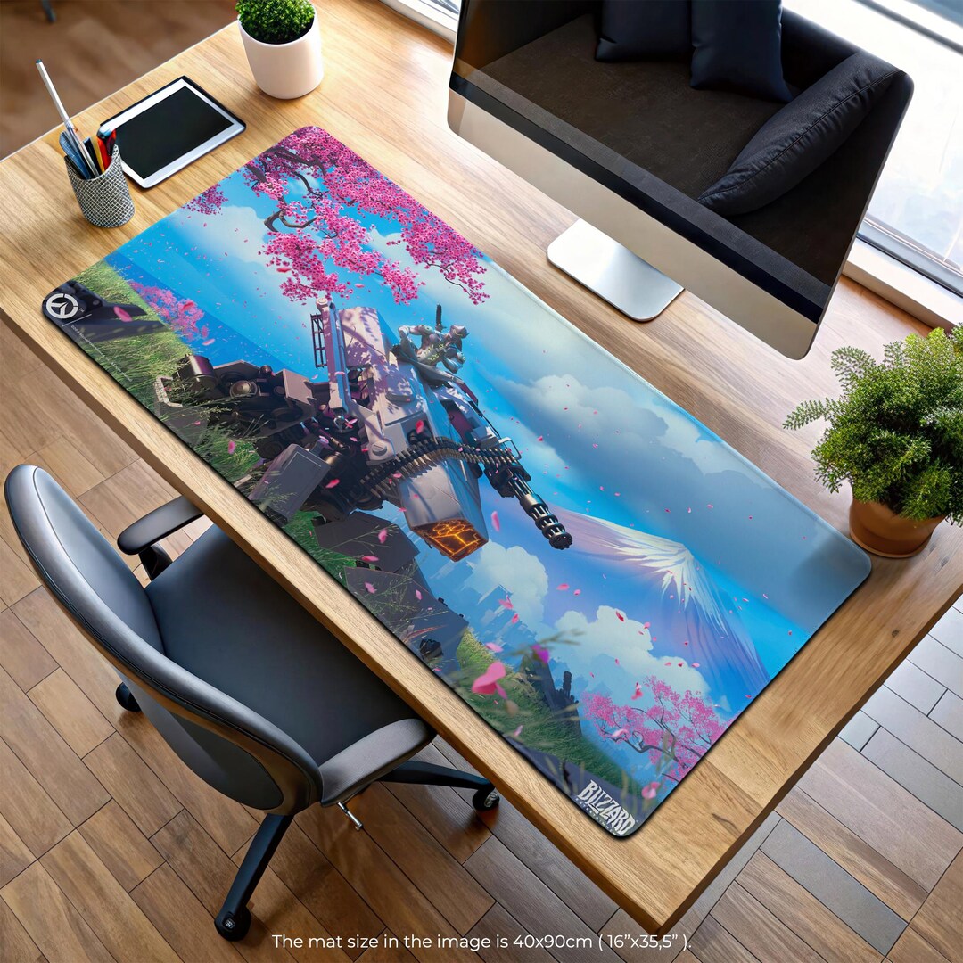 Overwatch Desk Mat - Genji & Bastion in Sakura Field, Futuristic Gaming ...