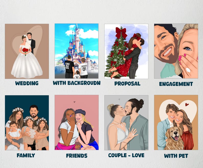 Couple Portrait, Gift for Couple, Faceless Portrait, Engagement Drawing ...