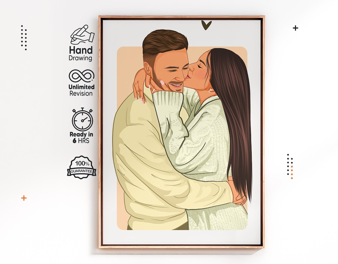 Couple Portrait, Gift for Couple, Faceless Portrait, Engagement Drawing ...