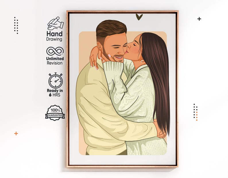 Couple Portrait, Gift for Couple, Faceless Portrait, Engagement Drawing ...