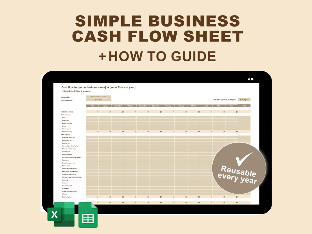 Simple Cashflow Template, Cashflow Statement, 12 Month Cash Flow ...