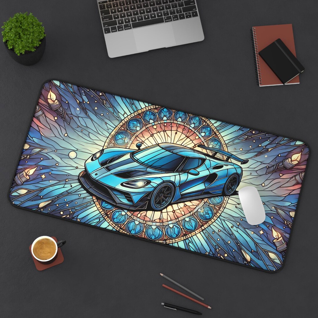 Blue Sports Car Desk Mat, Gaming Desk Pad, Office Decor, Car Enthusiast ...