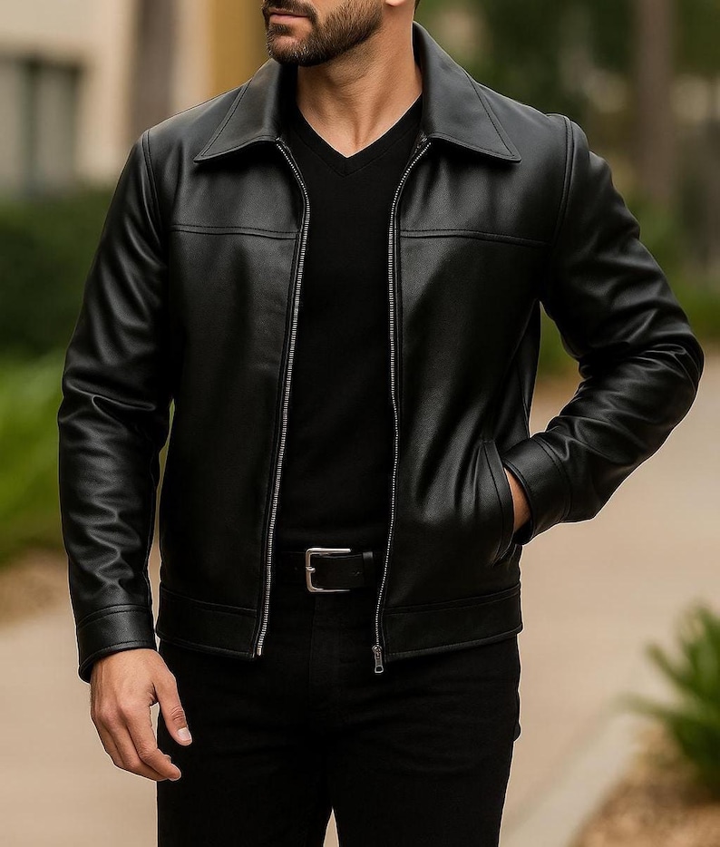 Men's Handmade Black Genuine Leather Mafia Style Biker Jacket - Etsy