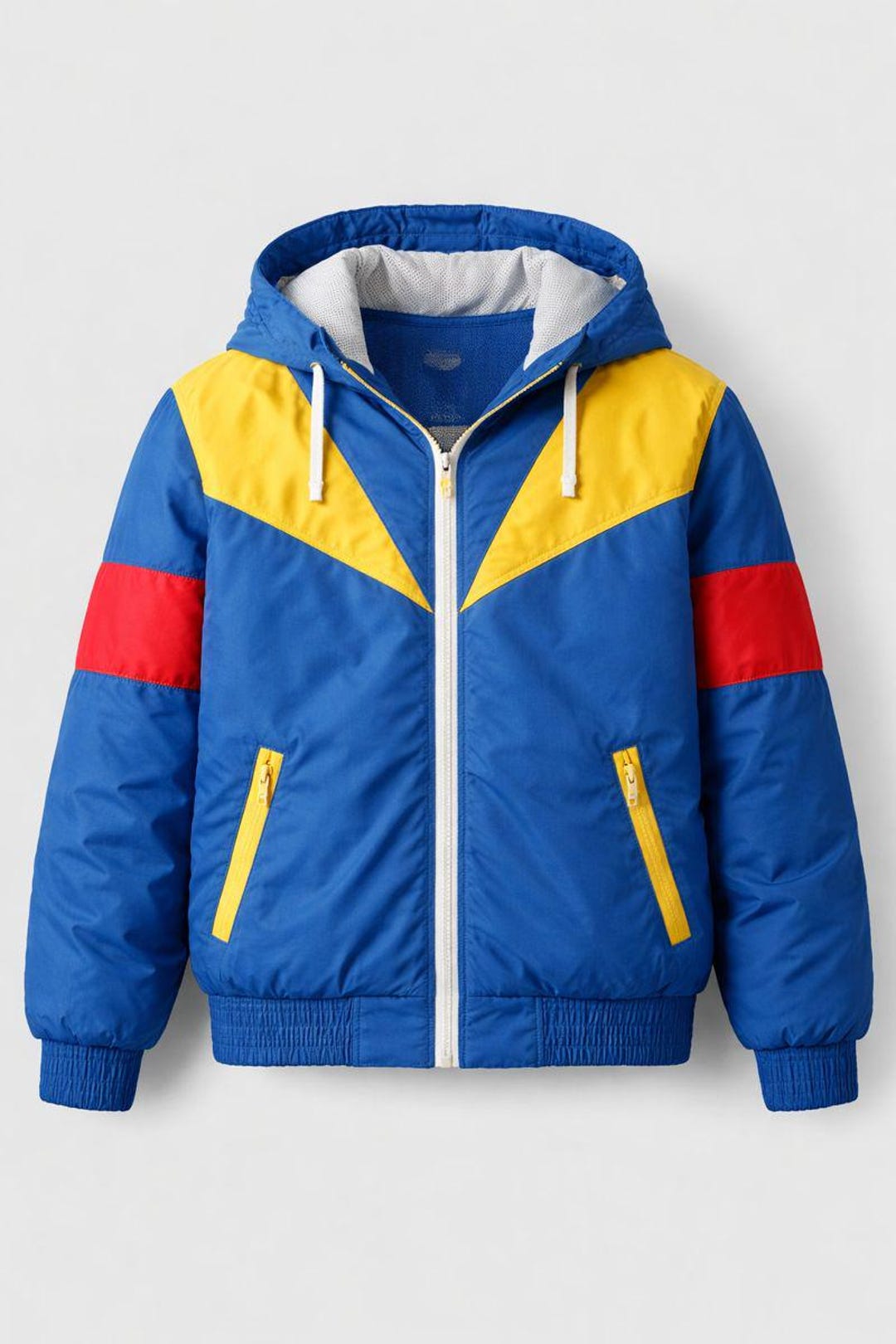 80s Color Block Puffer Jacket | Vintage Sporty Hooded Coat - Etsy