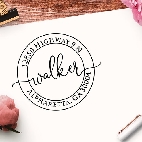 Address Stamp Self Inking Round Design Personalized Custom - Etsy