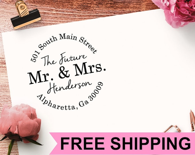Future Mr and Mrs Round Return Address Stamp, Self Inking, Circle ...