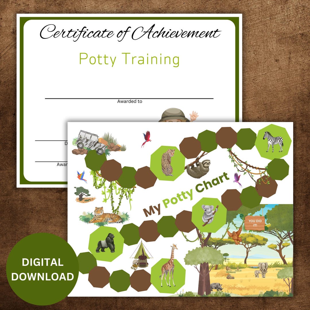 Safari Themed Potty Training Chart W/certificate and Characters, Jungle ...