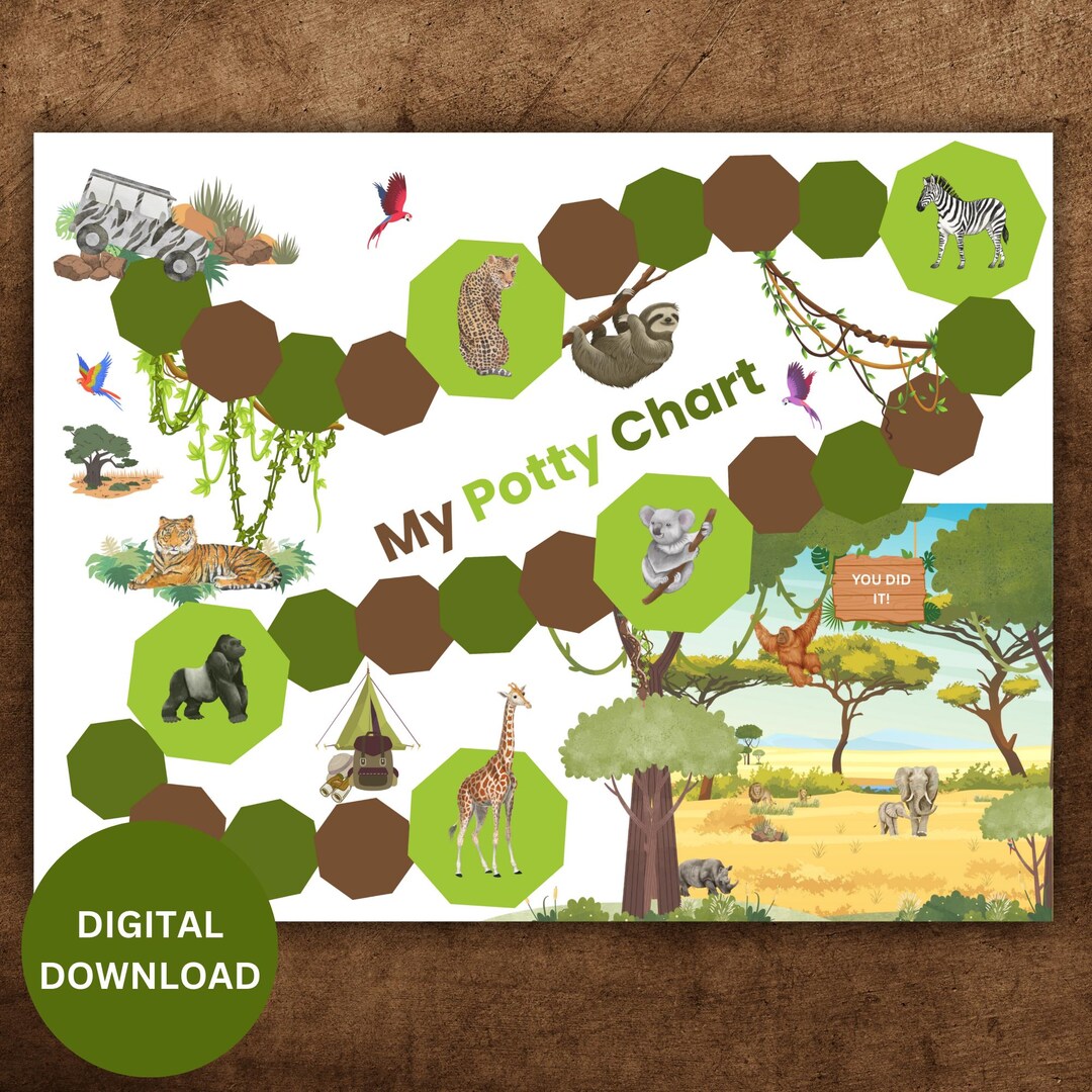Safari Themed Potty Training Chart W/certificate, Jungle Potty Chart ...