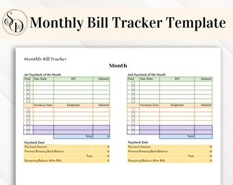 Monthly Bill Tracker Template | Bill Payment Tracker | Digital Bill ...