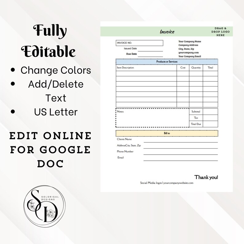 Editable Invoice Template | Simple Invoice | Printable Invoice Form ...