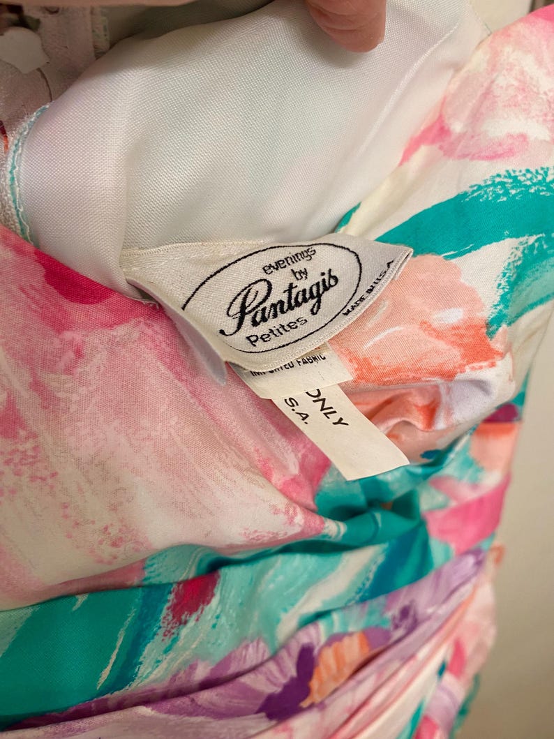 Vintage 80s Prom Dress Strapless Pastel Floral Evening Gown by Pantagis ...