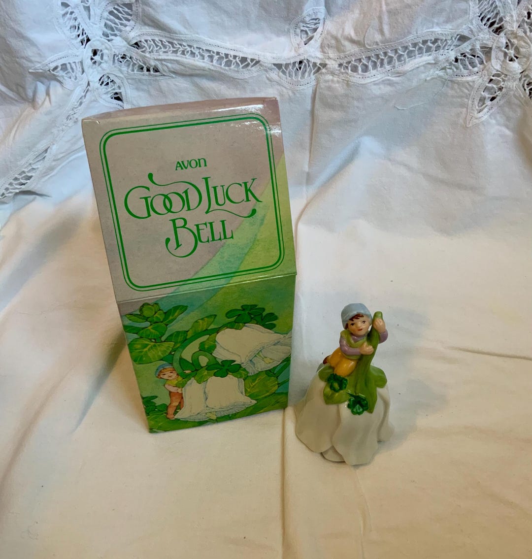 Vintage Avon Good Luck Bell New in Box 1983 Leprechaun Fairy Home Decor ...