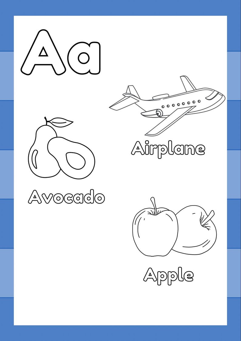 A-Z Kids Coloring Book With Illustrations - Etsy