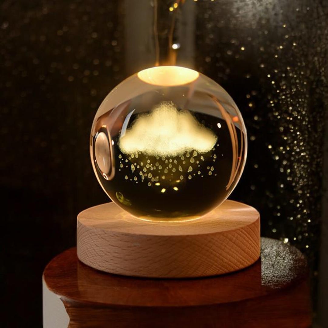 Rainy Cloud Crystal Night Light – 3D Engraved Storm Glow, Cozy LED ...