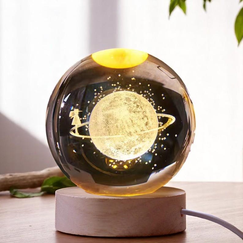 Saturn Girl Crystal Ball Lamp – Cosmic Light With Wooden LED Base - Etsy