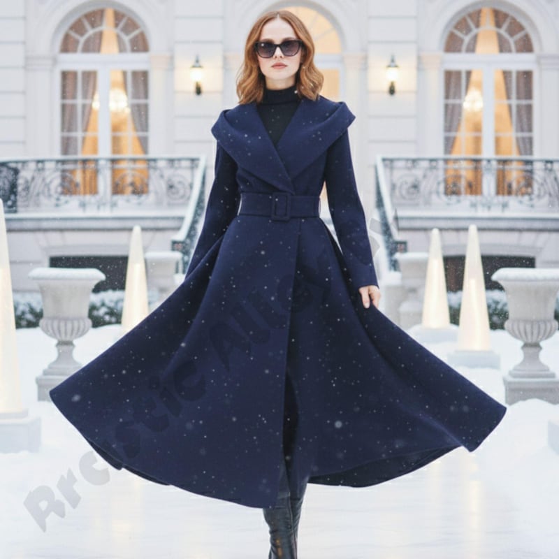 Wool Hooded Coat Navy - Etsy