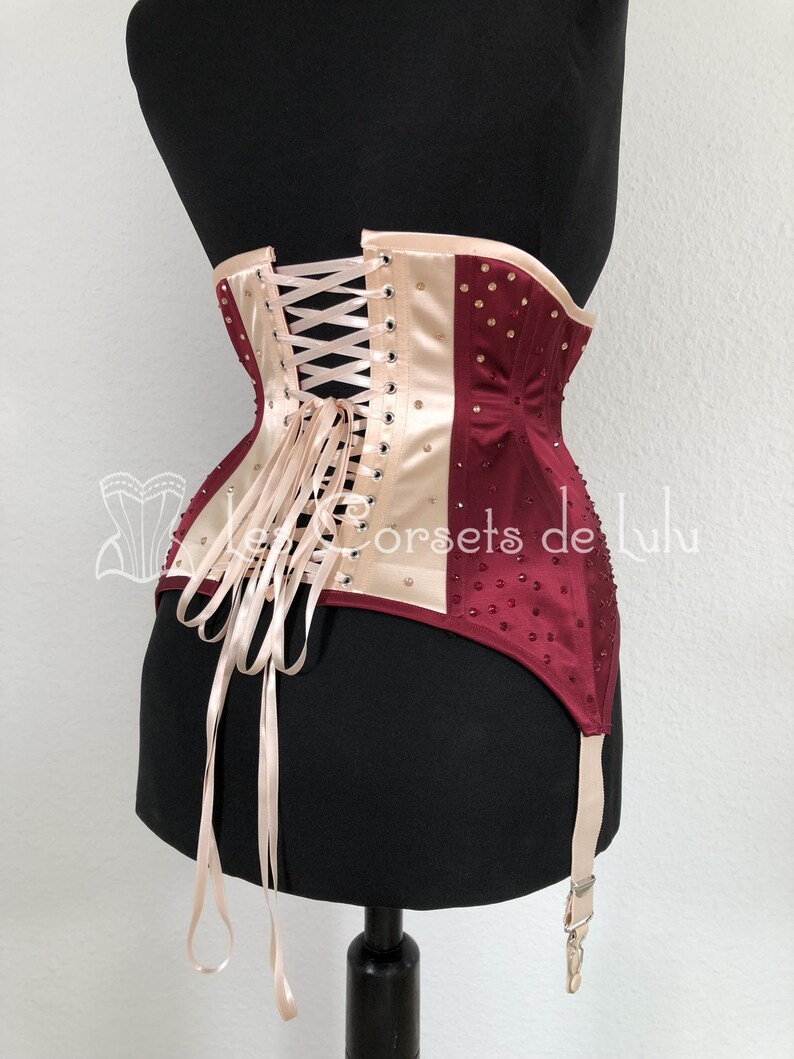 Burlesque Underbust and Neck Corset Ensemble in Burgundy and Peach ...